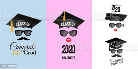 2020 년 배지의 졸업생 클래스를 축하의 집합 타이포그래피 로고 디자인 인쇄 셔츠 오버레이 또는 스탬프 인감 인사말 초대장