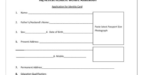 Raj Retreat Resident Welfare Association Application Form For Id Card