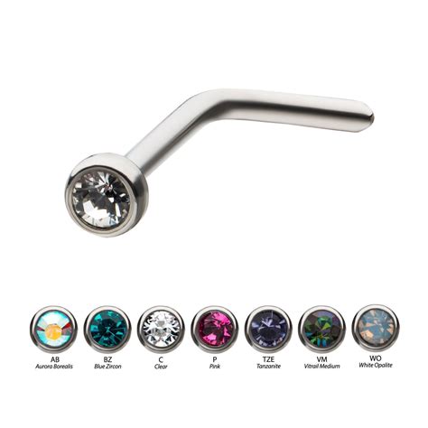 20g Press Fit Bezel Set Gem Top Nose L Shape Nose Stud 1 Piece