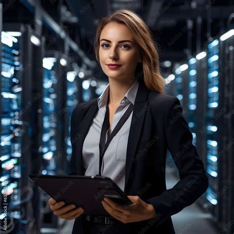 empowered innovation female computer engineer navigating data center
