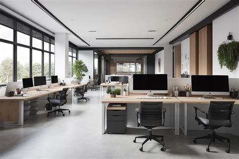 Modern Openplan Office Interior Workspace Premium Ai Generated Image