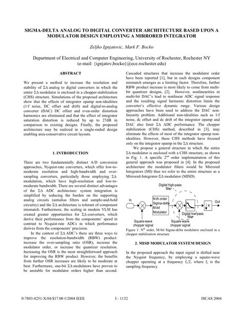 Pdf Sigma Delta Analog To Digital Converter Architecture Based Upon A