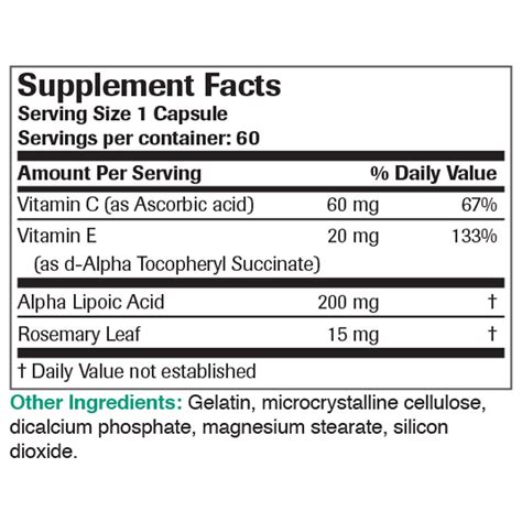 Alpha Lipoic Acid Ala 200 Mg 60 Capsules Vitamins And Supplements