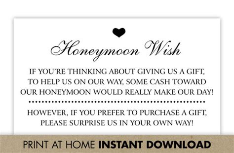 Printable Honeymoon Wish Cards Instant Download By Paper Ink Love