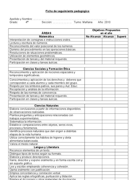Ficha De Seguimiento Pedagógico Pdf