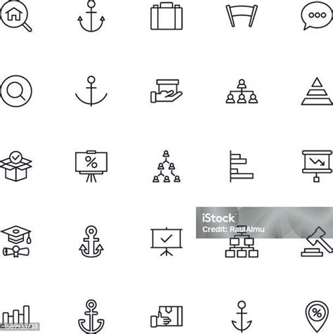 비즈니스 라인 아이콘 세트입니다 웹 디자인 모바일 앱 Ui 디자인 등을 위한 커머스 모음 흰색 바탕에 금융의 진한 파란색 선 상징 개발에 대한 스톡 벡터 아트 및 기타