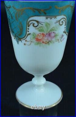 Ancien Verre Calice Opaline bouquet de roses Art Nouveau signé Souvenir