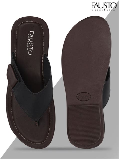 Buy Fausto Men Black And Brown Solid Slip On Flip Flops Flip Flops For