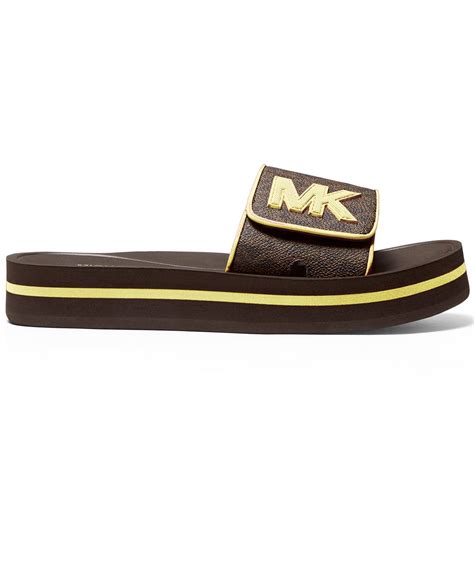 Michael Michael Kors Womens Brown Mk Platform Pool Slide Sandals