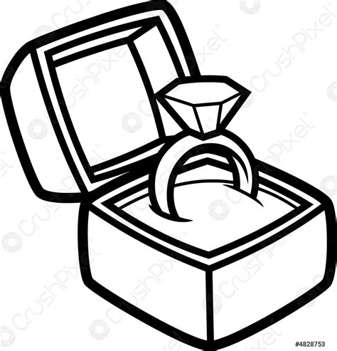 Anillo De Compromiso De Diamantes De Dibujos Animados En Caja Vector