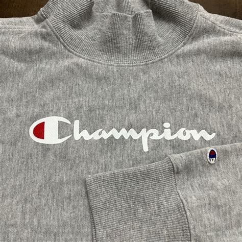 Champion Reverse Weave Sweatshirt Mock Neck Spellout Gray Medium Y2k