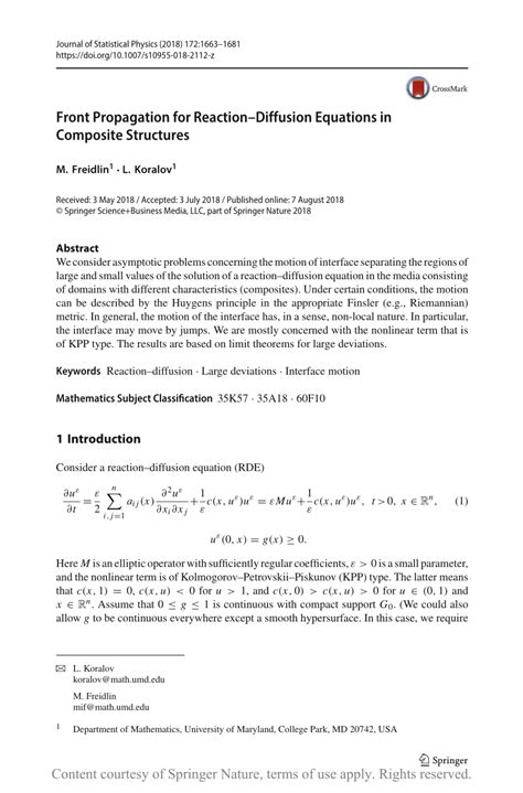 Front Propagation For Reaction Diffusion Equations In Composite Structures Request Pdf
