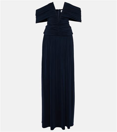 Off Shoulder Midi Dress In Blue Magda Butrym Mytheresa