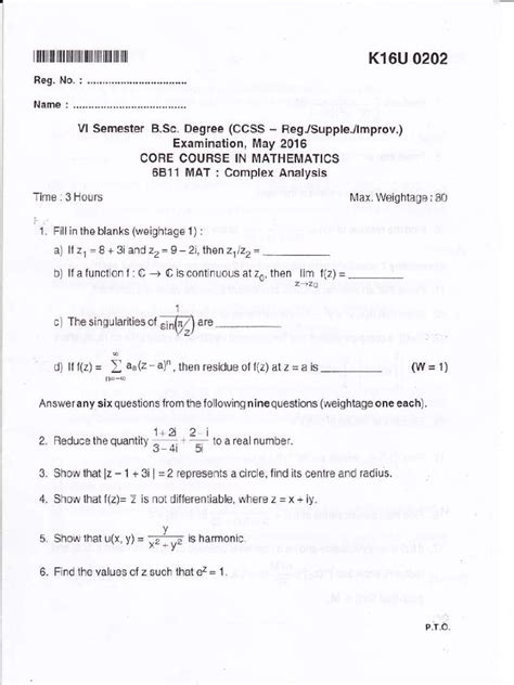 Bsc Maths Vi May2016 Complex Analysis Pdf