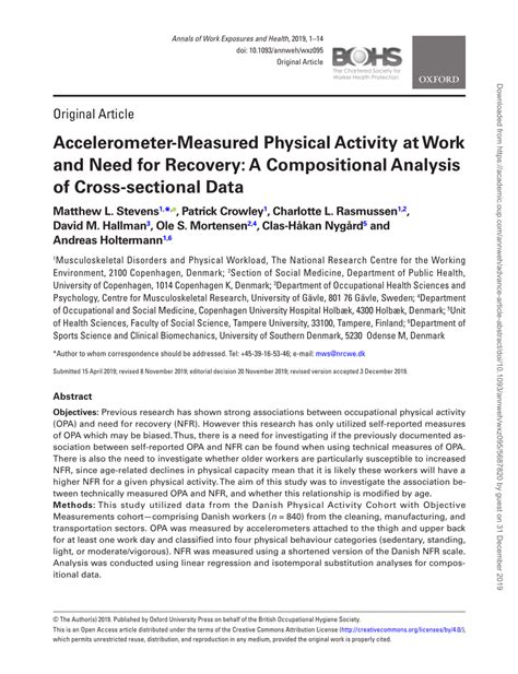 Pdf Accelerometer Measured Physical Activity At Work And Need For