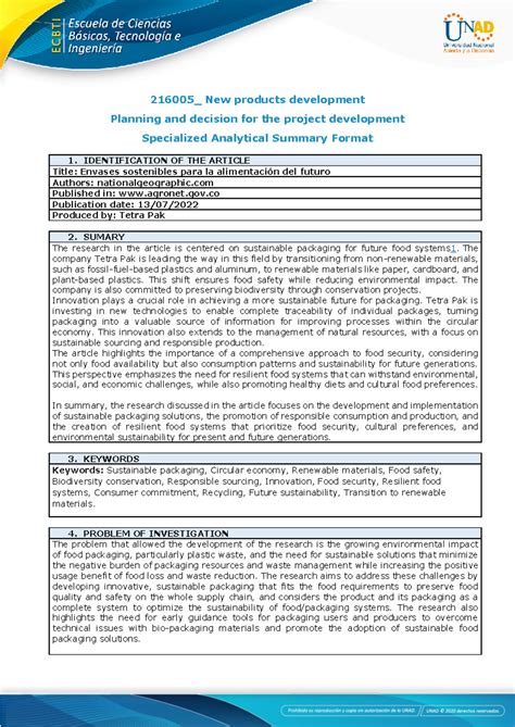 Specialized Analytical Summary Format 216005 New Products