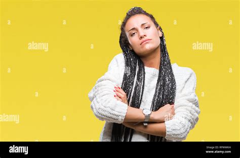 Young Braided Hair African American Girl Wearing Sweater Over Isolated