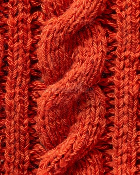 Knitted Red Textile With Braided Pattern Winter Fashion Detail Stock
