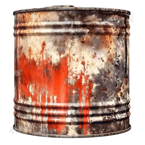 Heavy Metal Rust Barrel Isolated On White In The Style Of Light Red And