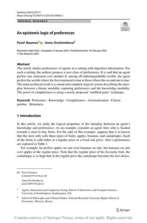 Pdf An Epistemic Logic Of Preferences