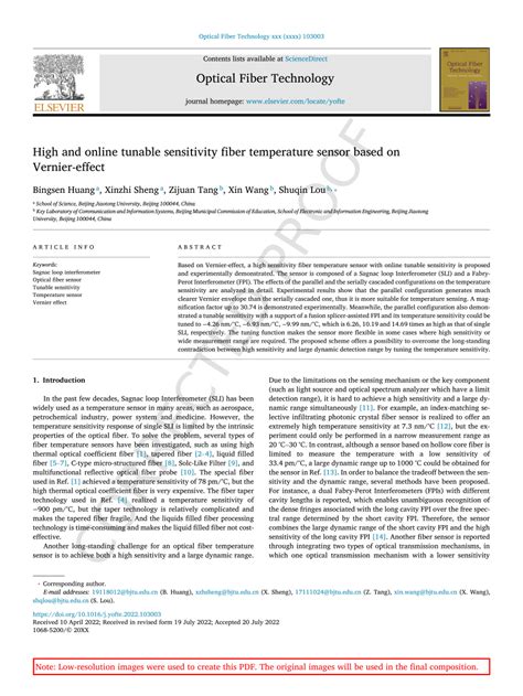 Pdf High And Online Tunable Sensitivity Fiber Temperature Sensor Based On Vernier Effect
