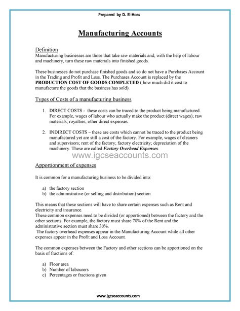 Manufacturing Accounts Manufacturing Accounts Definition