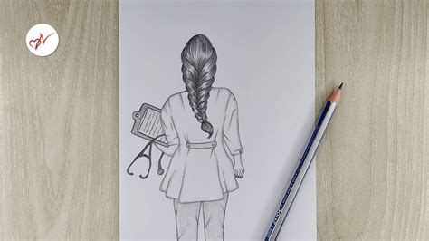 How To Draw Back View Of A Lady Doctor Pencil Sketch Drawing Step By