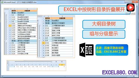 【视频教程】excel中建立可折叠和展开的树形目录大纲 创建组合细节视频操作详解 Excel实例教学网 微信公众号excel880 郑广学
