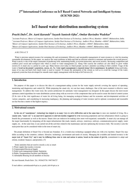 Iot Based Water Distribution Monitoring System Pdf Internet Of