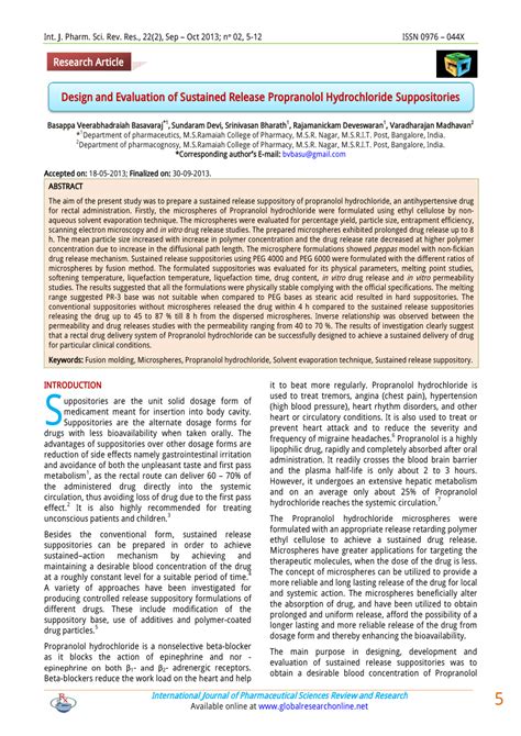 Download Pdf Design And Evaluation Of Sustained Release Propranolol Hydrochloride Suppositories