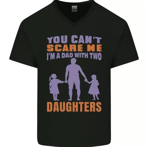 PAPA AVEC DEUX Filles Drôle Fête des Pères Hommes Col V T Shirt EUR 13