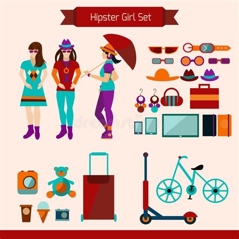 Hipster Girl Set Stock Vector Illustration Of Elements 209621219