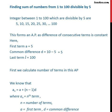 Question Find Sum From To That Are Divisible By Or
