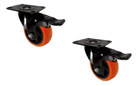 2 Rodízios Fixos Com Freio Roda De Pvc Laranja 2 Polegadas Parcelamento Sem Juros
