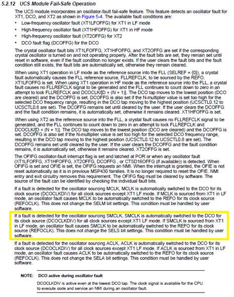 Msp430f2618 If The Smclk Source Fails Does Smclk Automatically Fall