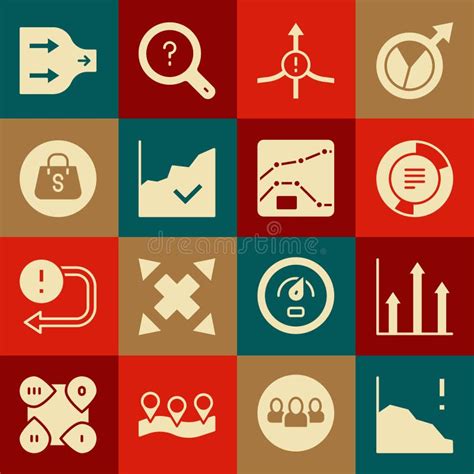 Set Financial Growth Decrease Pie Chart Infographic Arrow Increase Shopping Bag With Sale