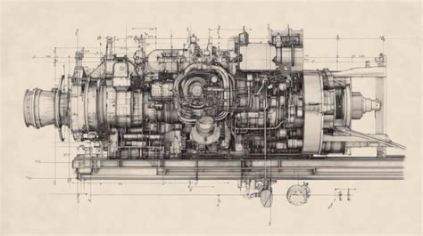 Detailed Engine Schematic Drawing Premium Ai Generated Image