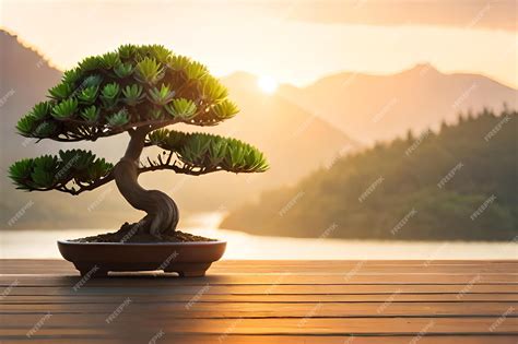 Premium Ai Image A Bonsai Tree On A Sunset Background