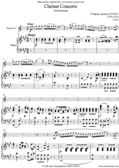 Mozart K622 Clarinet Concerto 3rd Mvt Clarinet In A Classical Sheet Music