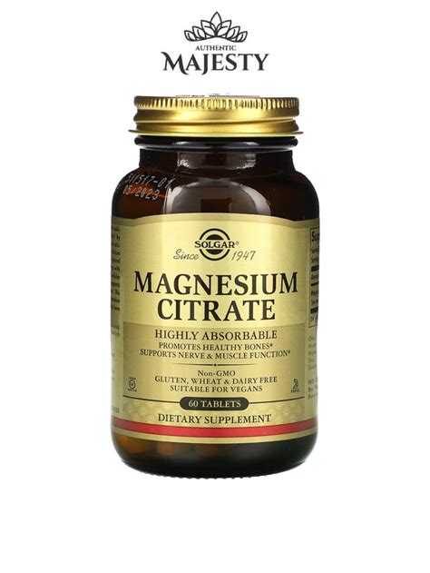 Solgar Magnésium Citrate 60 Tablets AUTHENTIC MAJESTY