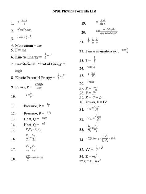 Momentum Mv Spm Physics Formula List Pdf