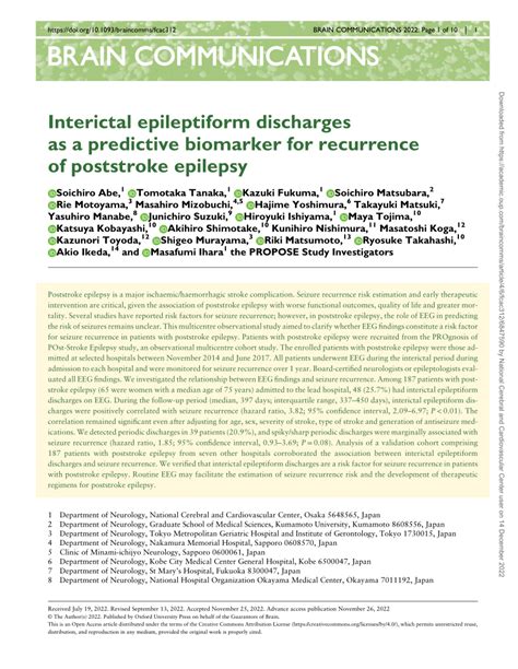 Pdf Interictal Epileptiform Discharges As A Predictive Biomarker For Recurrence Of Poststroke