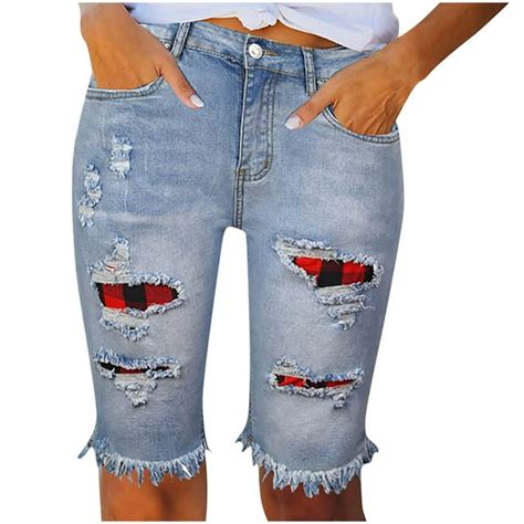 Yuzhih Jean Shorts Womens High Waisted Frayed Raw Hem Stretchy 2024