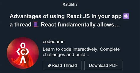 Advantages Of Using React Js In Your App ⚛️ A Thread 🧵 Thread From Codedamn Codedamncom