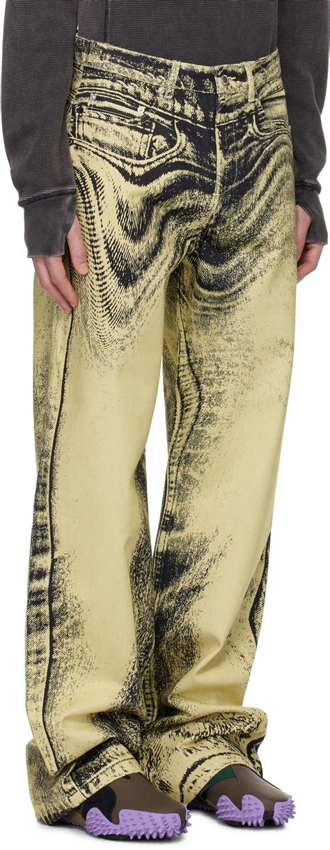 Camperlab Yellow And Black Distorted Print Denim Jeans In Yellow Black