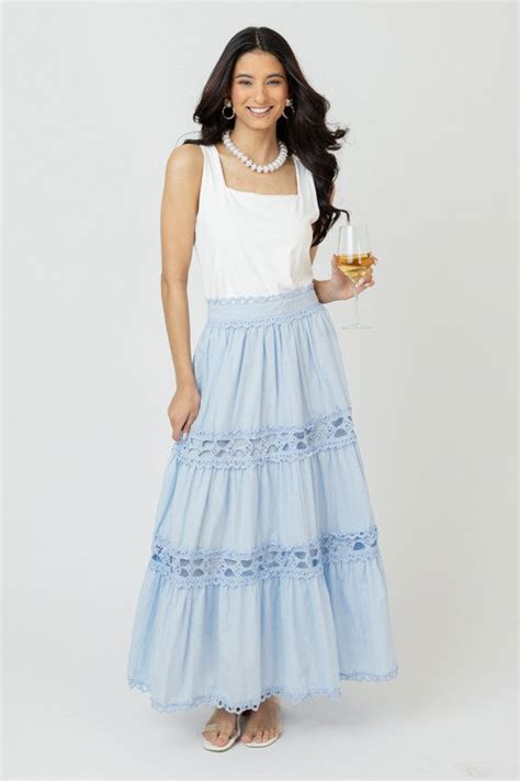 Scallop Trim Maxi Skirt Powder Blue New Arrivals The Blue Door