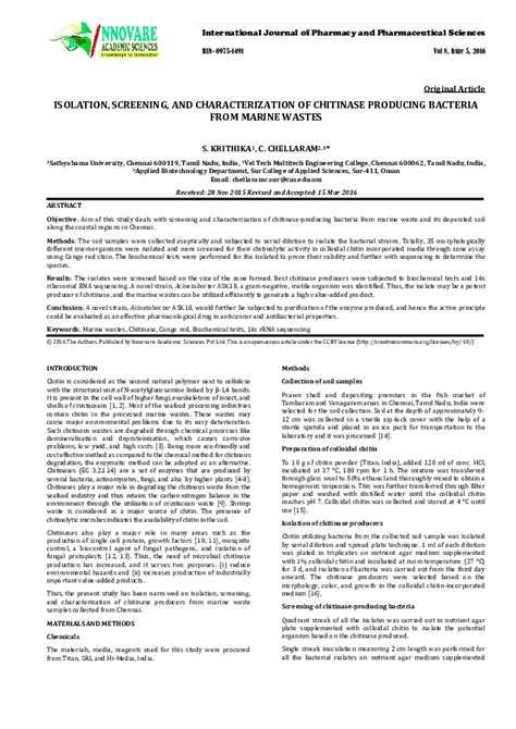 Pdf Isolation Screening And Characterization Of Chitinase Producing Bacteria From Marine