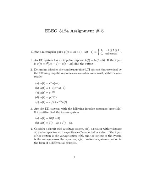 Assignment 5 Eleg 3124 Eleg 3124 Assignment 5 Define A Rectangular Pulsept Ut1−ut−1