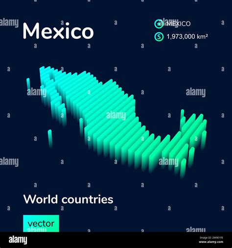 Mexico 3d Map Stylized Striped Isometric Neon Vector Map In Green