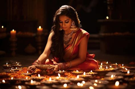 Premium Ai Image Women In Indian Tradition Dresss Holding Diya In Her